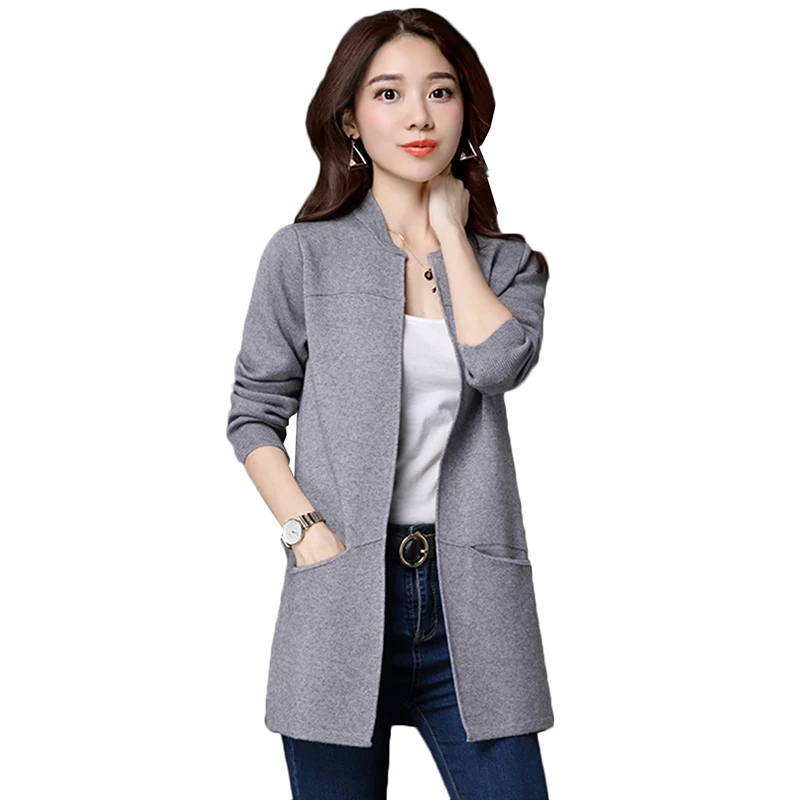 Весна Осень Женский вязаный свитер Кардиган Куртка пальто свободный ...