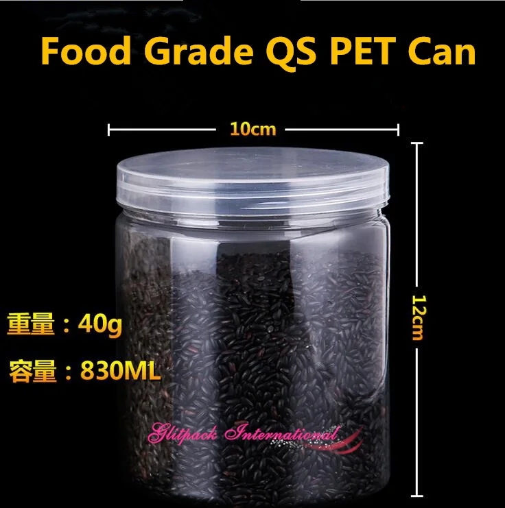 100pcs/lot 10*12cm 830ml PET storage jars with lids 830g large storage ...