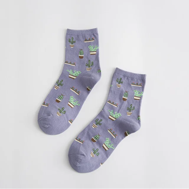 Cotton Women's Socks with Cactus Print