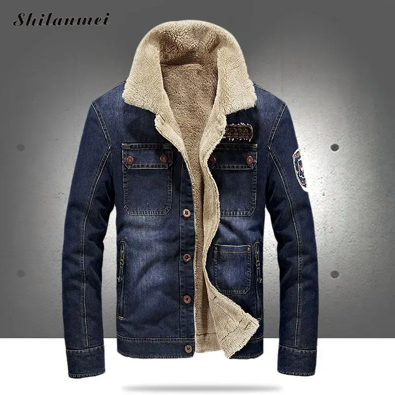 Winter Fashion Denim Jacket Men Fur Collar Thick Warm Fleece Jeans ...