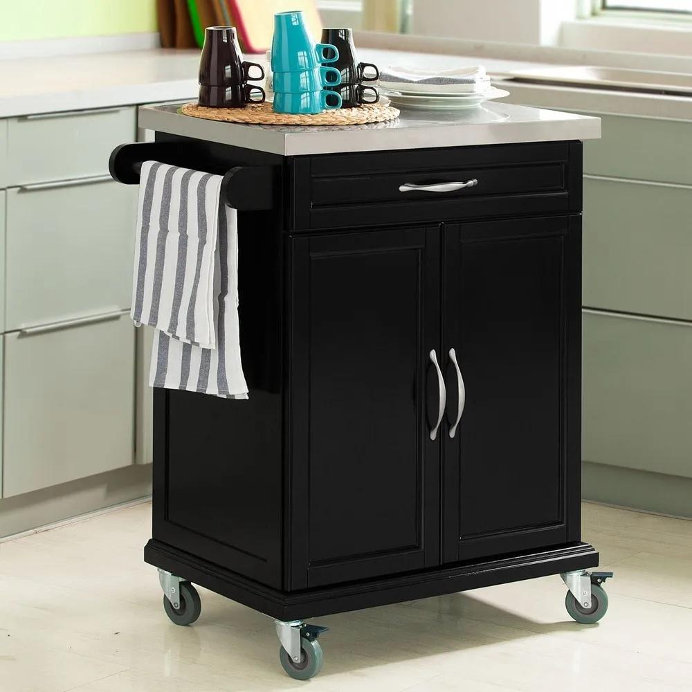 SoBuy FKW13-SCH Wood Kitchen Cabinet Kitchen Storage Trolley Cart with ...