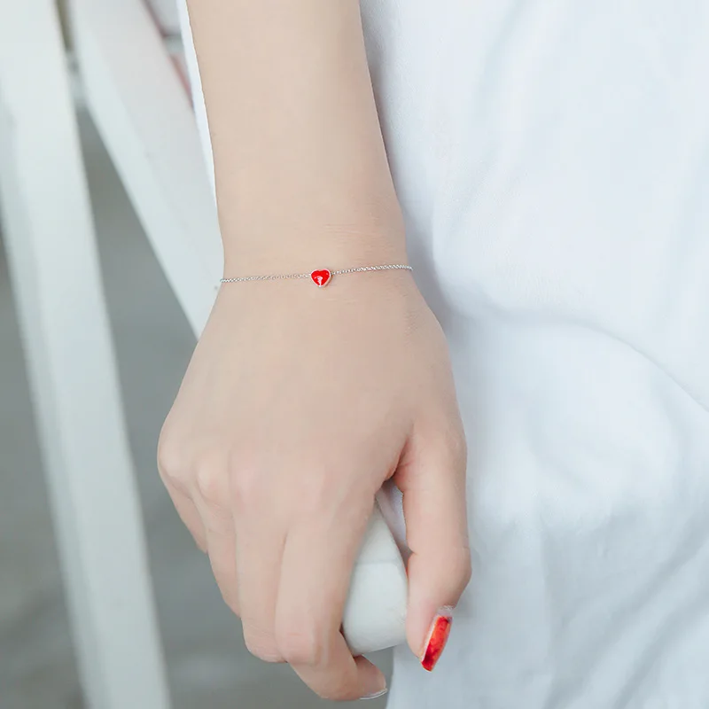 DreamySky-100-Real-Pure-Silver-Color-Red-Heart-Charms-Bracelets-For ...