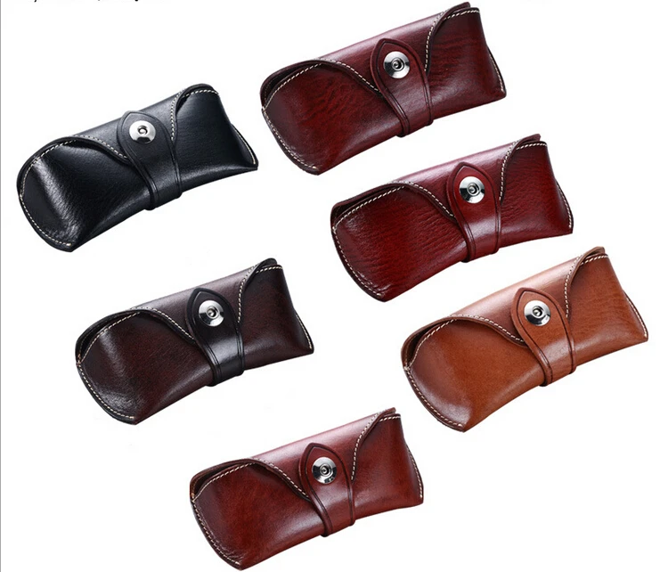 Genuine Cowhide Leather Sunglasses Case Eyeglass Designer Case clam ...