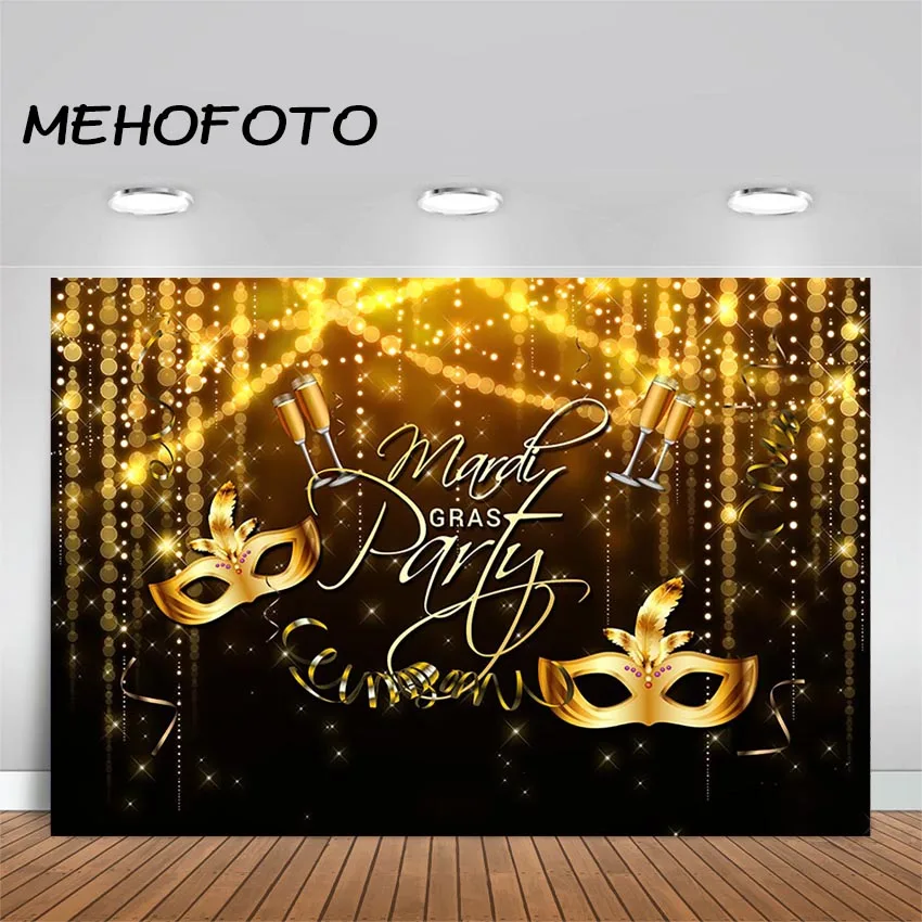 Masquerade Party Backdrop Gold Glitter Mask Photography Background For ...