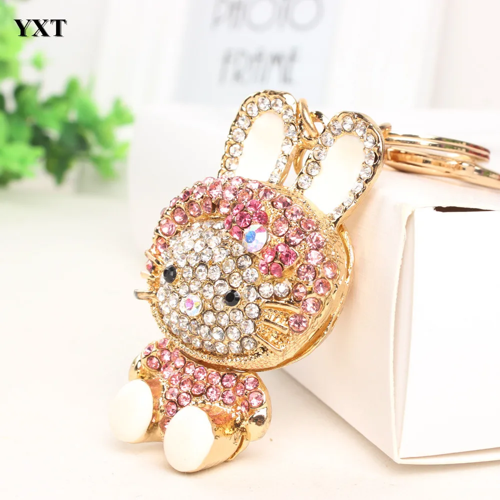 Sit Rabbit Keyring New Ear Lovely Cute Rhinestone Crystal Charm Pendant ...