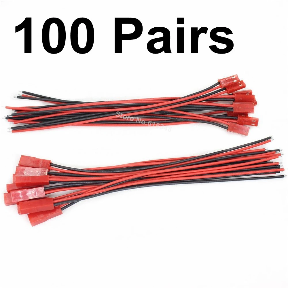 100 Pairs JST Plug & Socket connectors Pre Wired 150mm leads 2pin 22 ...