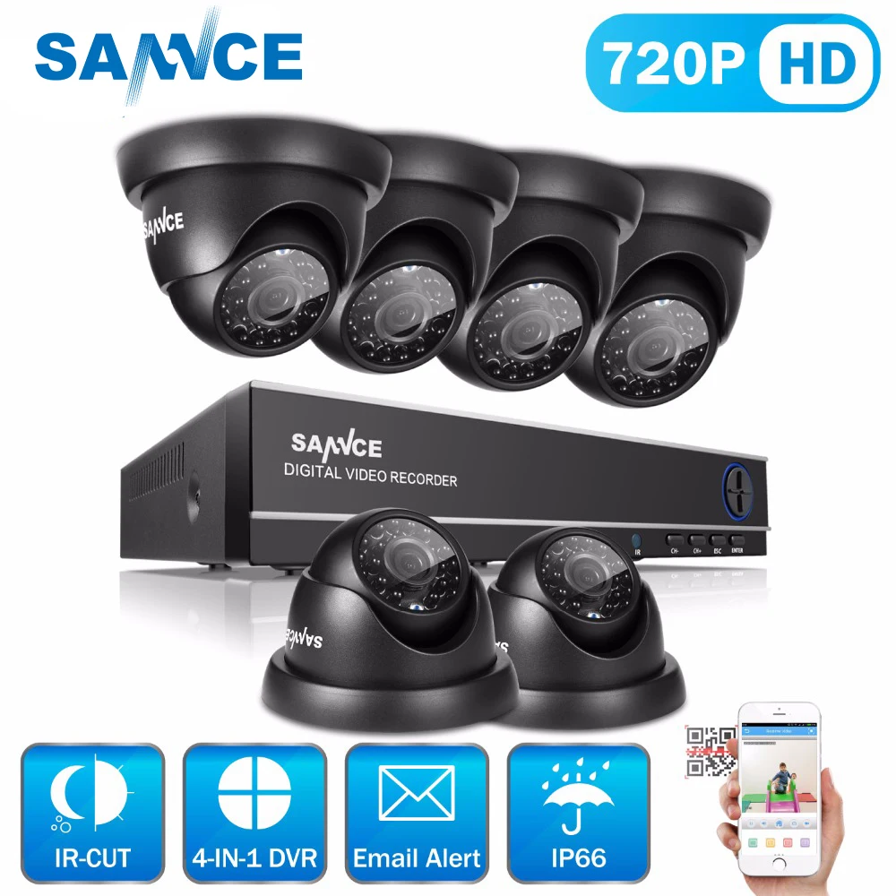 SANNCE 8CH 720P DVR Kit 1080P HDMI CCTV System 6PCS 1200TVL 1 0MP Home