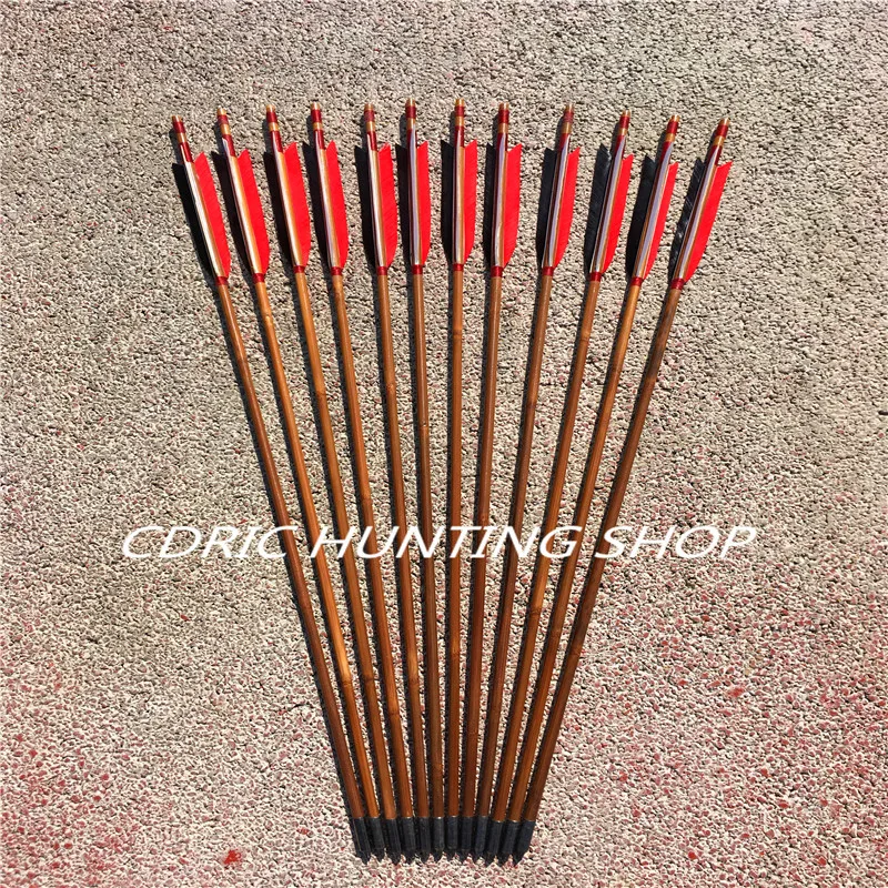 12pcs Chinese traditional handmade bamboo arrows 3 color turkey feather ...