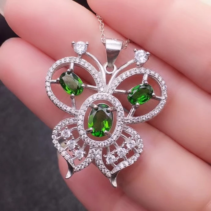 natural green diopside pendant S925 silver Natural gemstone Pendant ...