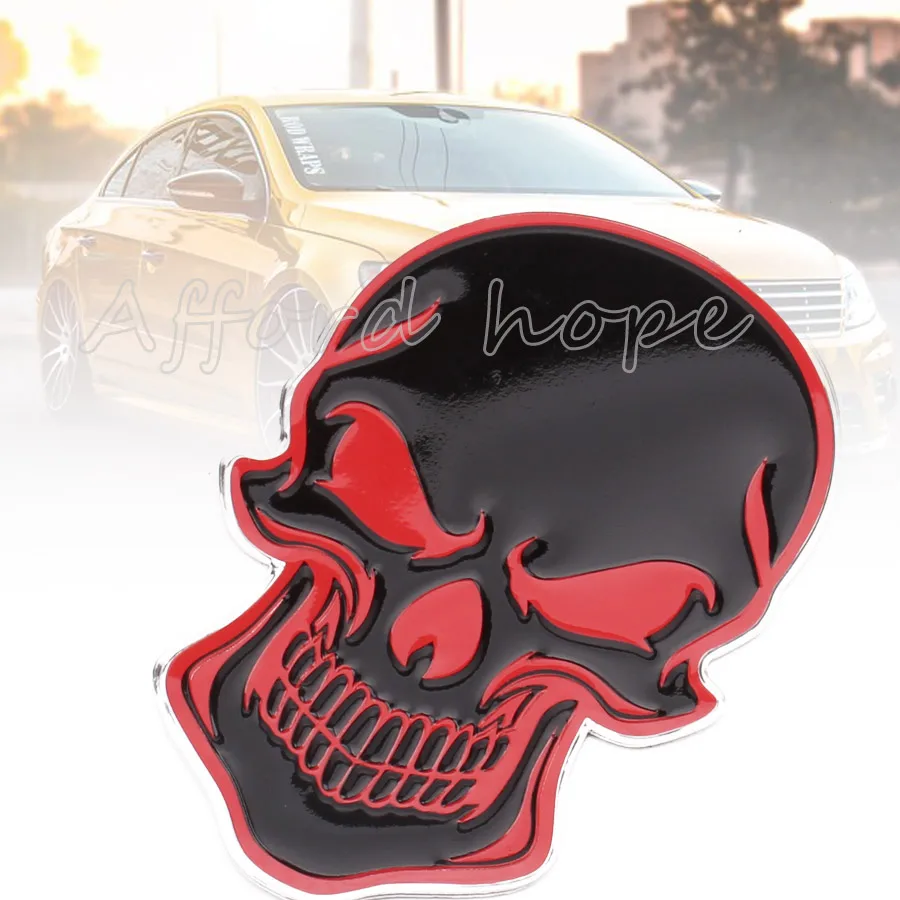 Aluminum Car Styling Refitting Car Motorcycle Red + Black Skull Decal ...