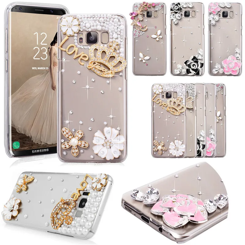 Luxury Glitter Bling Flower Rhinestone Diamond Crown Phone Case For ...