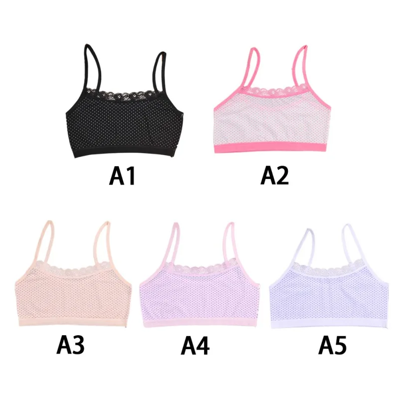 1pcs Teenage Bra Girl Children Girls Cotton Dot Lace Wireless Young ...