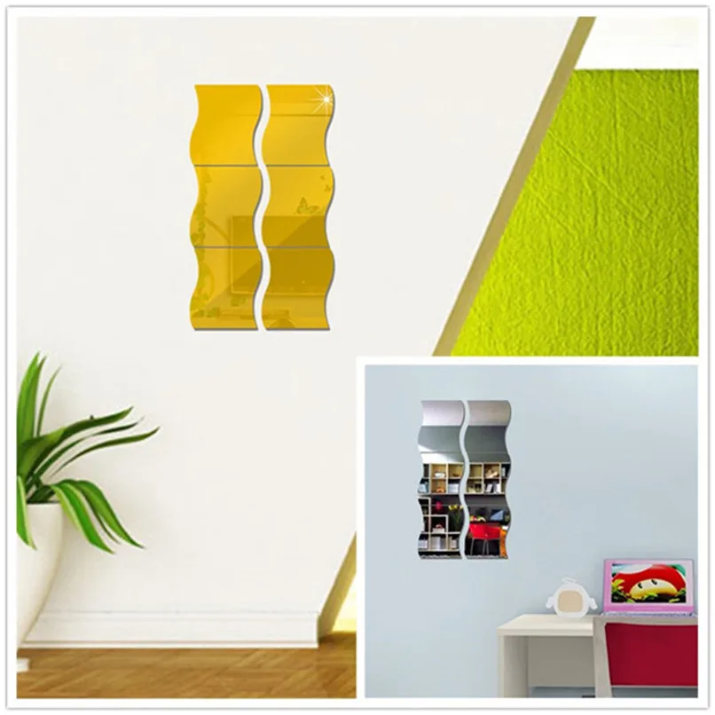 New 6PCS DIY Removable Home Room Wall Mirror Sticker Art Vinyl Mural ...