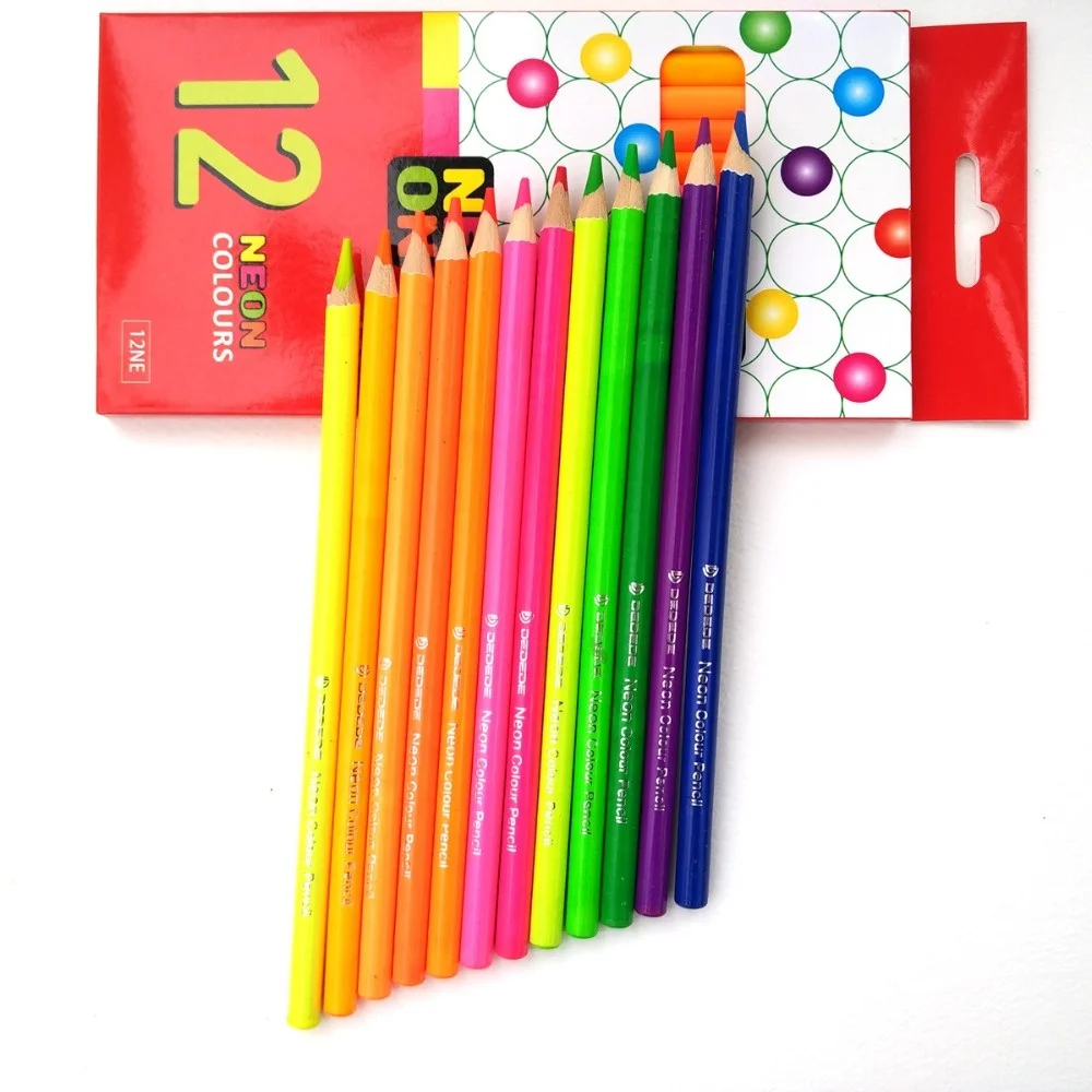 12 Neon Colored Pencil Highlighter Fluorescent Marker Pencil Drawing ...