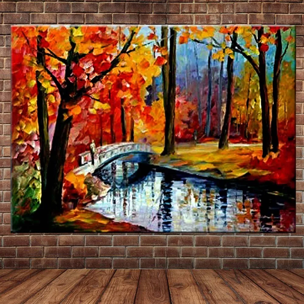 Handgemalte Abstrakte Kunst Spachtel Farbe Baum Fluss Landschaft Leinwand Ölgemälde Wand Bild ...