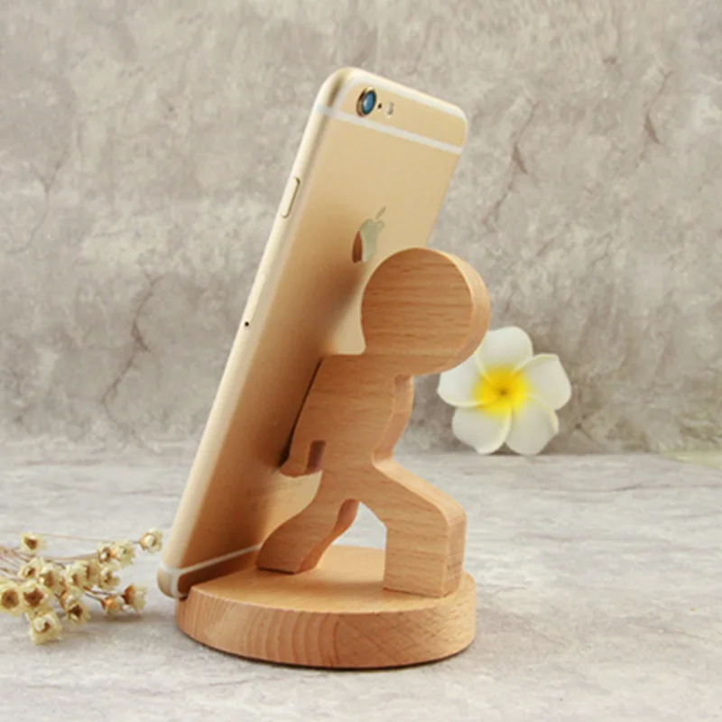 Creative Beech Cell Phone Stand Solid Wood Primary Color Desktop Mobile ...