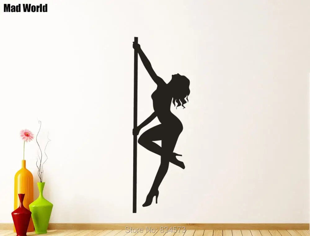 Mad World Sexy Girl Pole Dance Dancer Silhouette Wall Art Stickers Wall