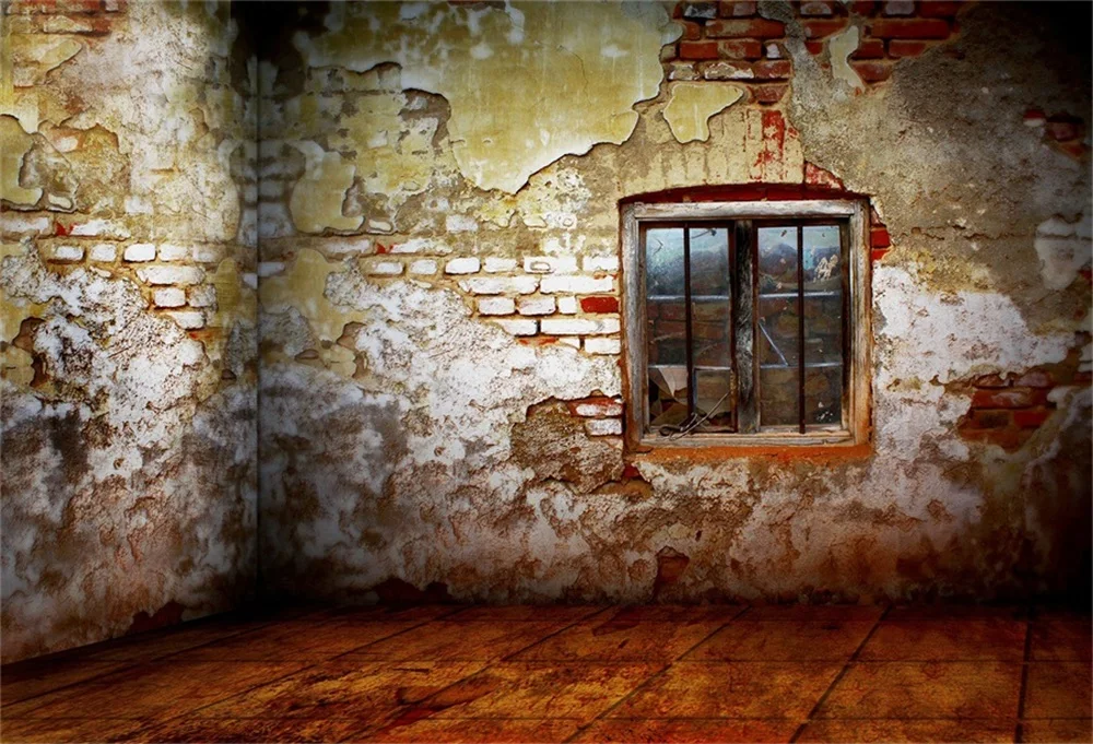 Laeacco-Old-Deserted-Peeled-Brick-Wall-Window-Interior-Photographic ...