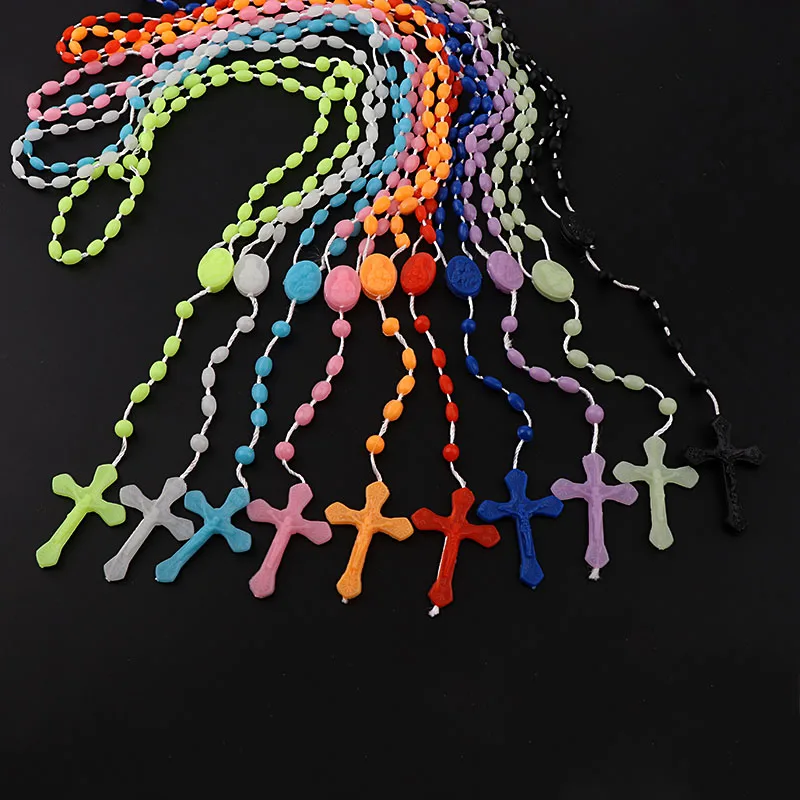 Multicolor-Luminous-Plastic-Prayer-Beads-Rosary-Necklace-Catholicism ...