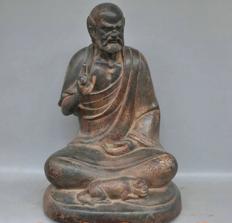 15" China Eighteen Arhats One of Volt tiger Arhat Bronze Copper Statue ...