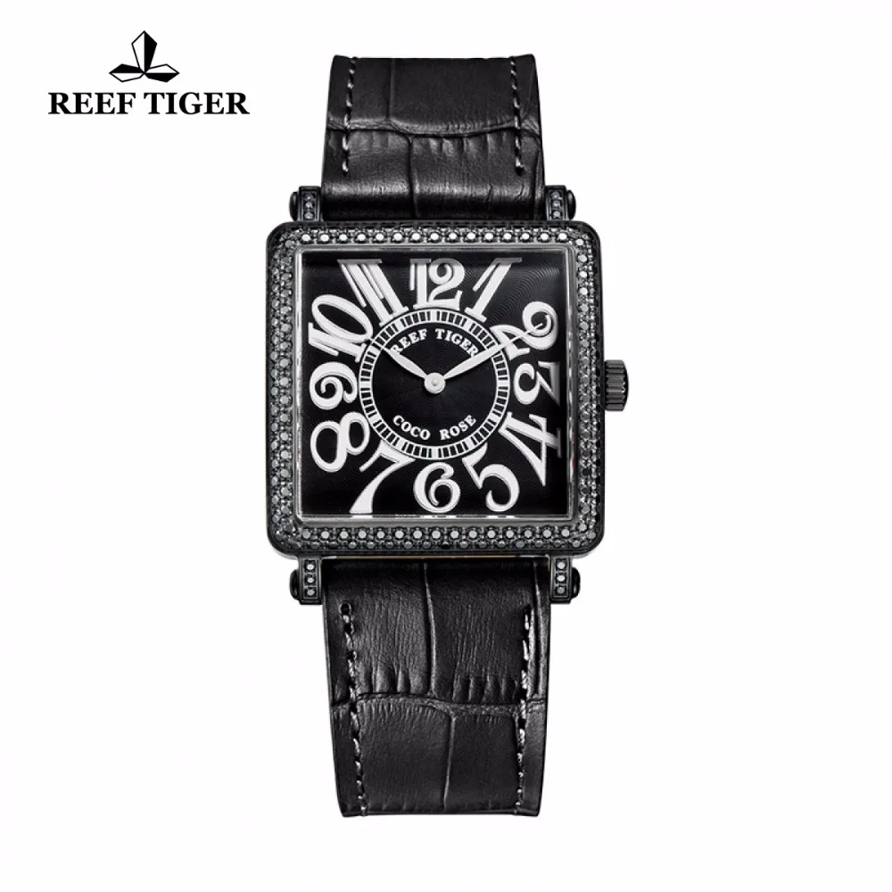 Reef Tiger/RT Watches Casual Fashion Watch for Women Square Black Watch ...