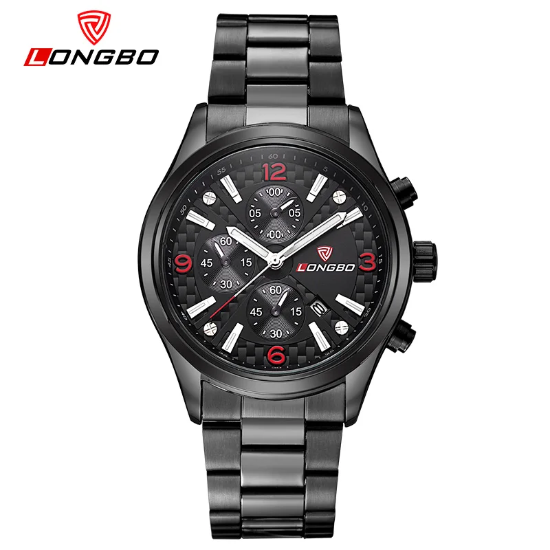 LONGBO Luxury Men Full Steel Leather Watch Sports Quartz Watches For ...