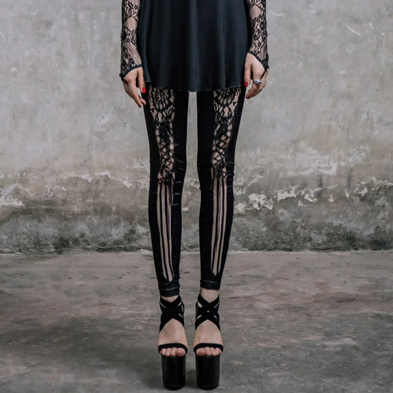 Devil Fashion Punk Rock Wet Look Light Skinny Fit Elastic Leggings