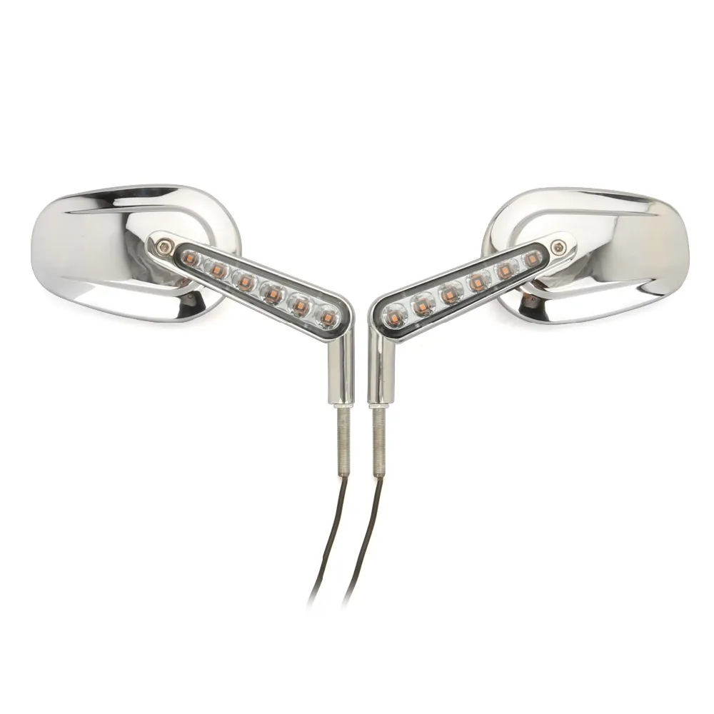 Motorcycle Chrome Rear View Side Mirrors Muscle Led Turn Signals Light ...