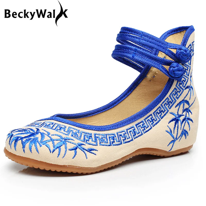 Casual Cloth Shoes Woman Bamboo Embroidered Women Shoes Mary Jane ...