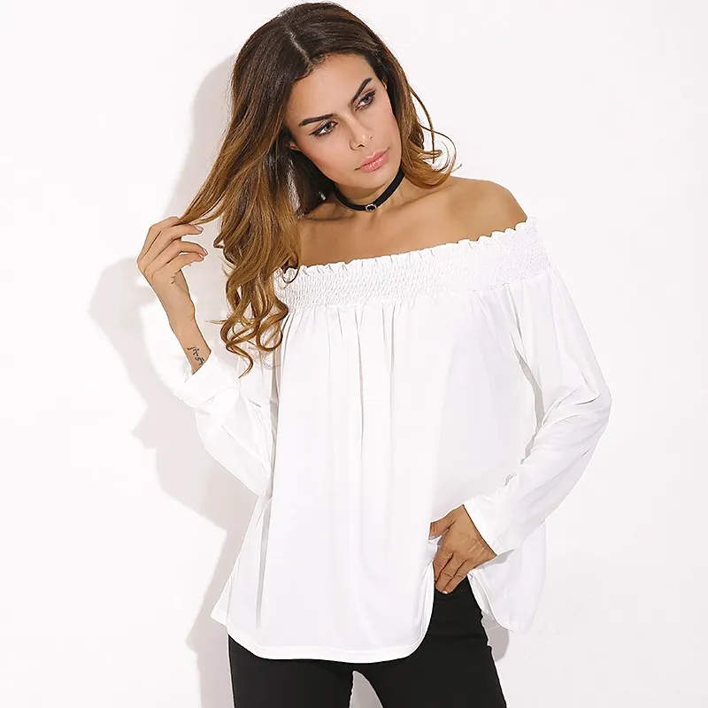 Women Blouses 2018 Spring Sexy Off Shoulder Shirts Casual Elegant Slash
