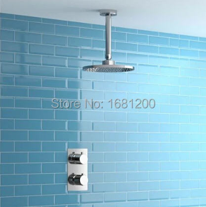8" Brass Ceiling Round Thermostatic Shower Sets 1 Way Bathroom ...