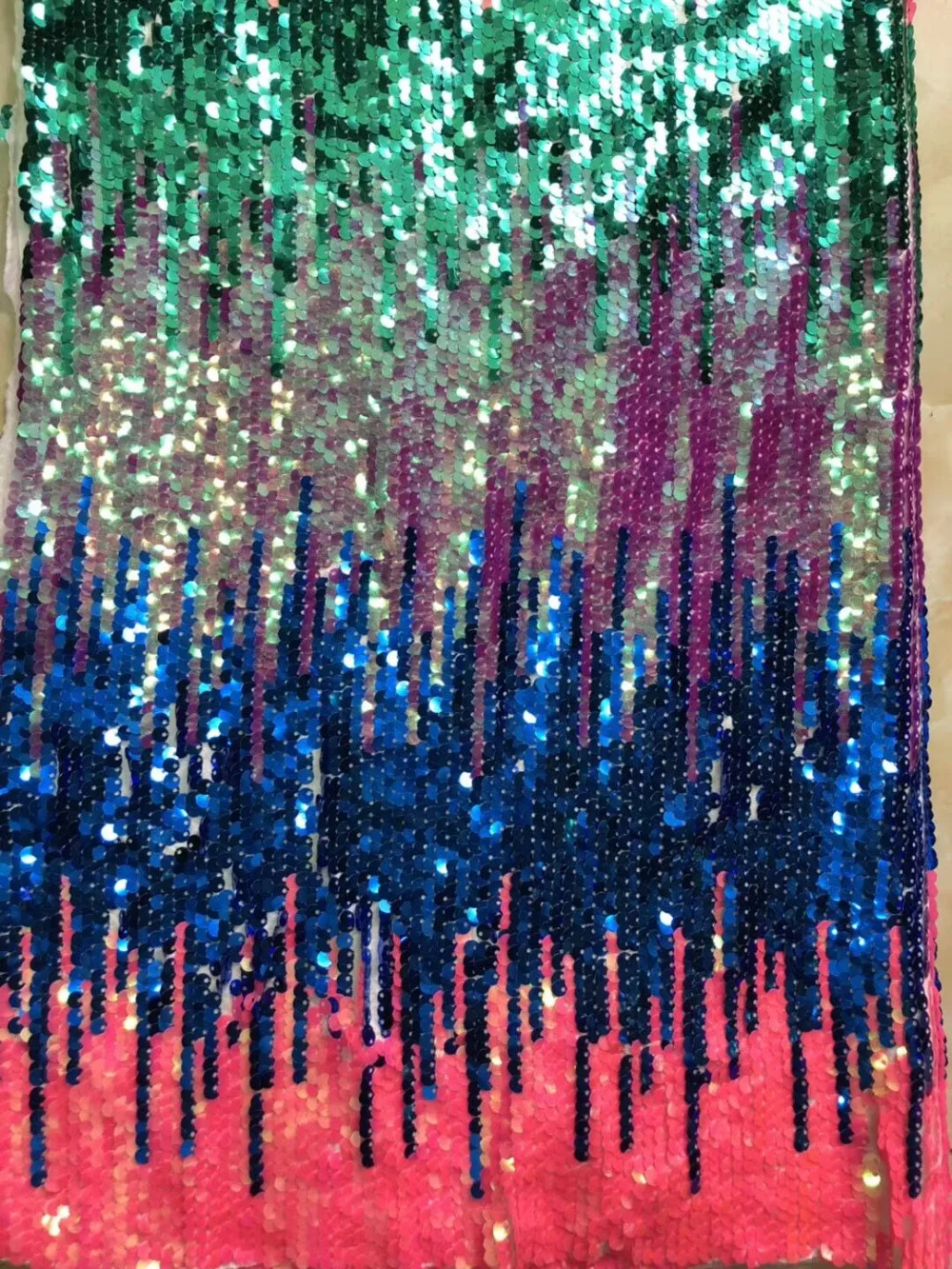 Colourful sequins stripe green pink blue paillette embroidery lace ...