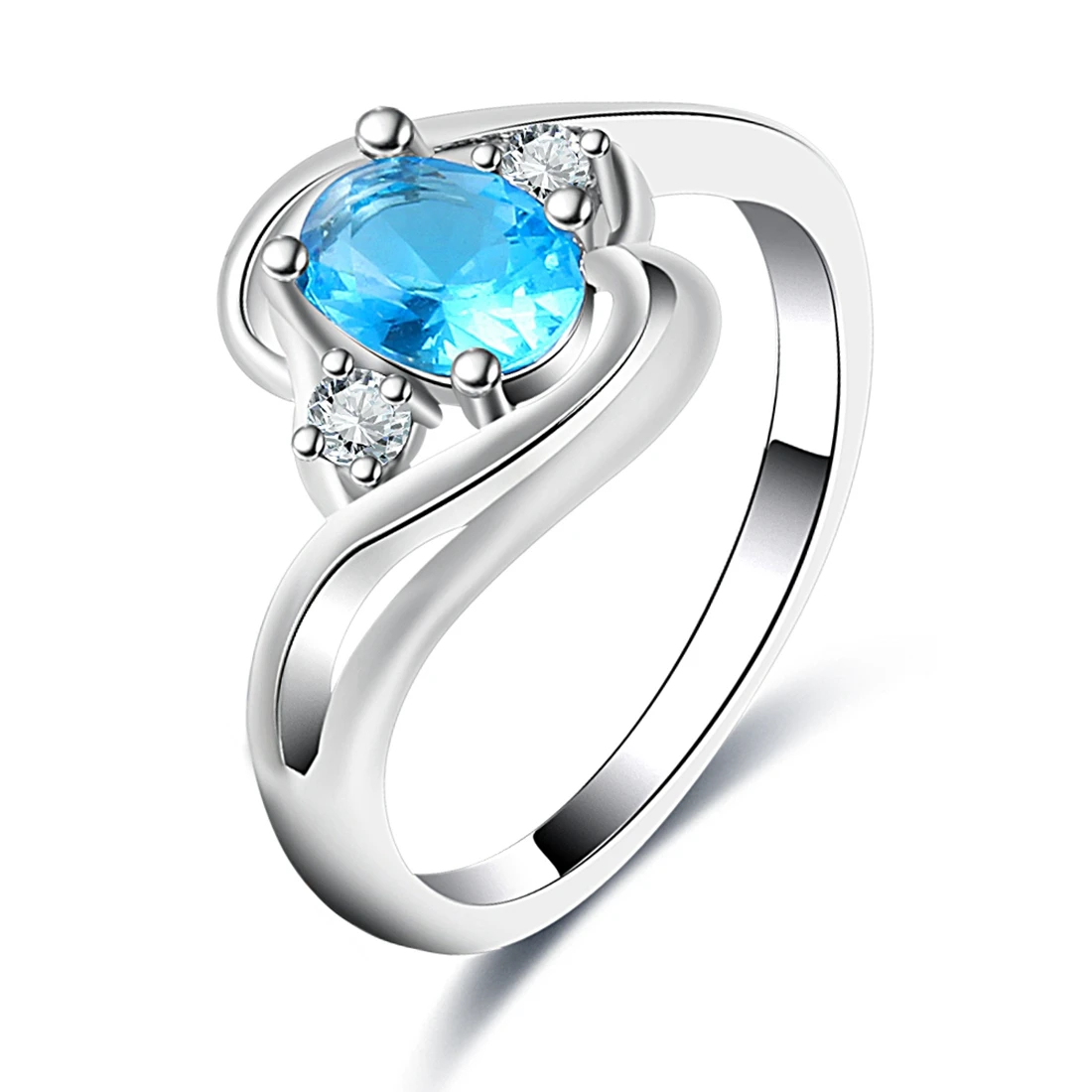 Big Blue CZ Zircon Stone Silver Rings for Women Fashion Wedding ...