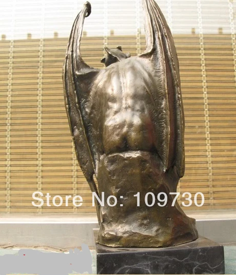 001052 14" Fallen Angel wing Satan Demons Marble Bronze art Batman ...