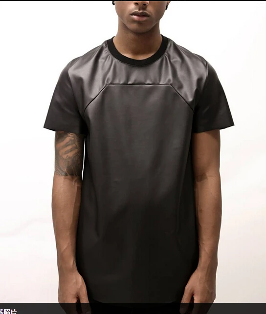 men leather T shirt Pu Long Zipper in back Hip Hop Kanye West Hot New ...
