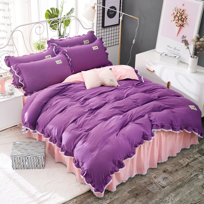 Purple Bedding Set Lace Bedspread Skirt Bed Ruffled Bedspread Lace Bed ...