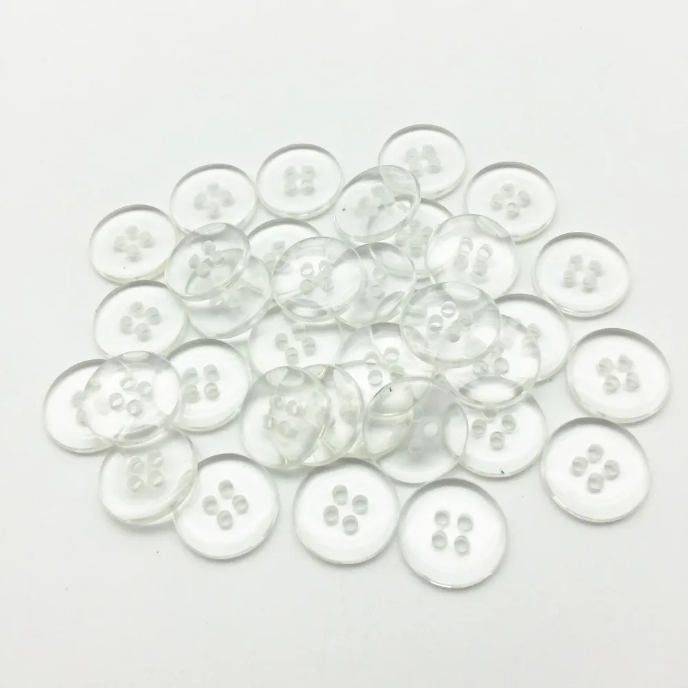 400pcs 15mm Resin Round Clear Buttons Sewing 4 Holes Shirt Transparent ...