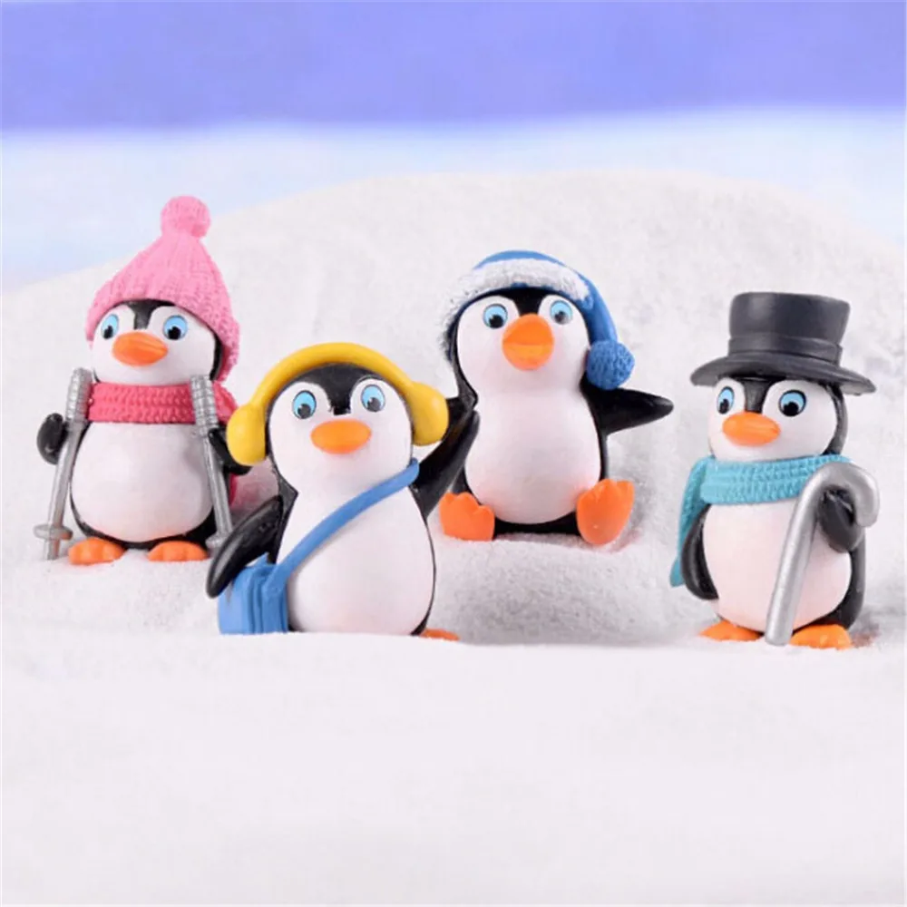 4pcs Winter Penguin Family Miniature Figurine Animal Miniatures ...