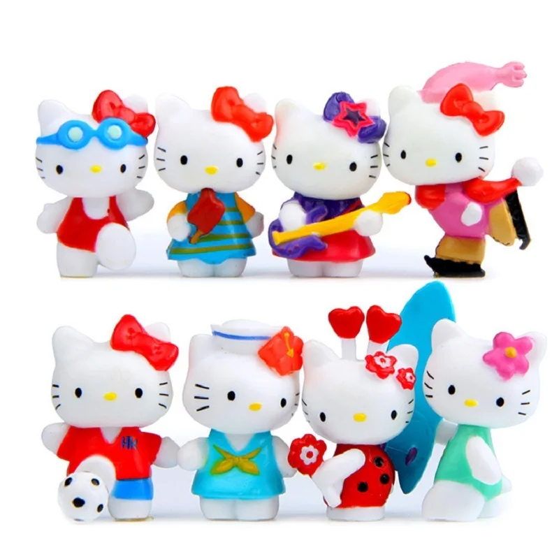8pcs/lot Kawaii Mini Hello Kitty Sport Edition Life Scenes PVC Action ...