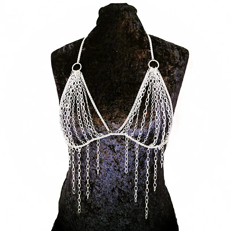Buy Fashion Sexy Bra Chain Silver Mesh Tassel Chain