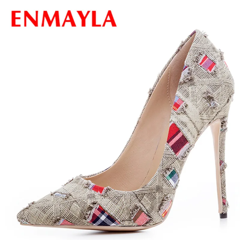 ENMAYLA Multi Stiletto High Heels Designer Canvas Shoes Women Thin ...