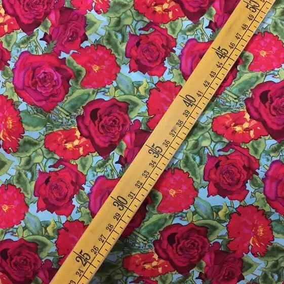 1 Meter Red Red Roses Printed Fabric 100% Cotton Designer Fabric Good ...
