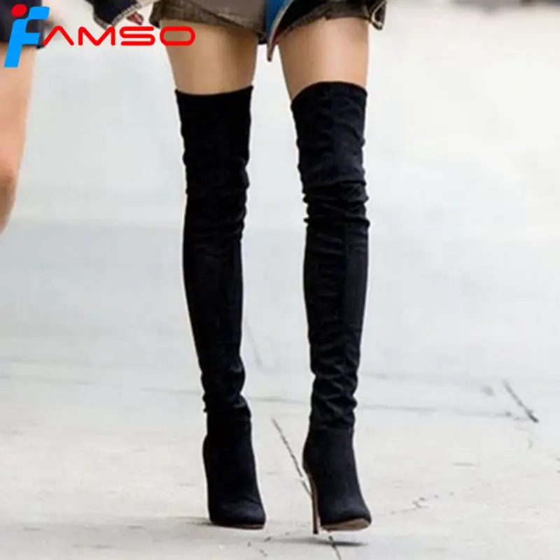 FAMSO 2019 Faux Suede Boots Black Gray Red High Heels Autumn Lady Sexy ...