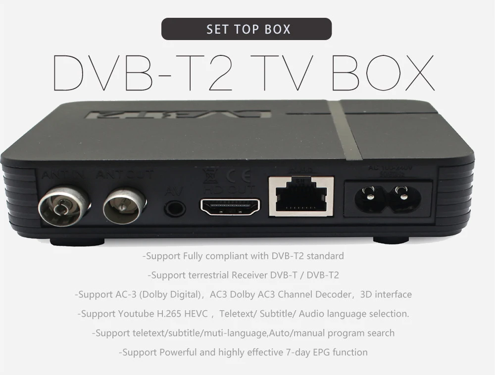 Мини DVB-T2 H.265/HEVC Полный совместимый DVB-T/H264 DVB T2 H265 Hevc Dolby AC3 IPTV Youtube ...