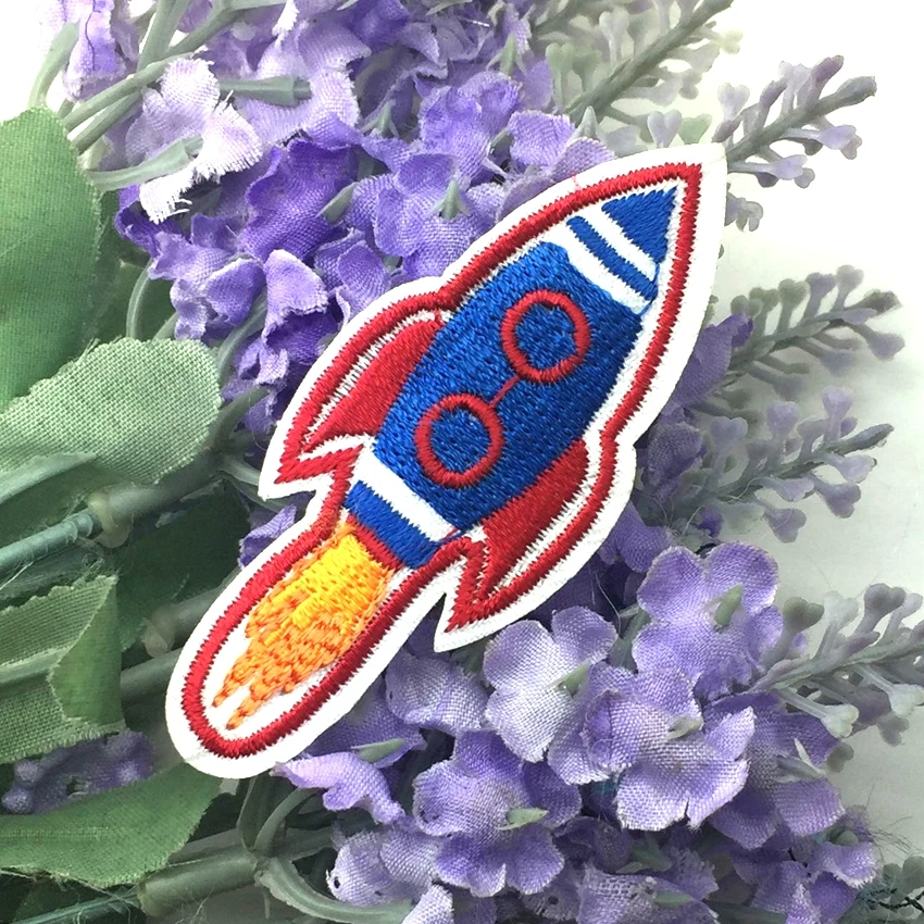 1Pcs Space Rocket Ship Universe Patches Iron On Embroidered Patch For Clothing Stick On Badge ...