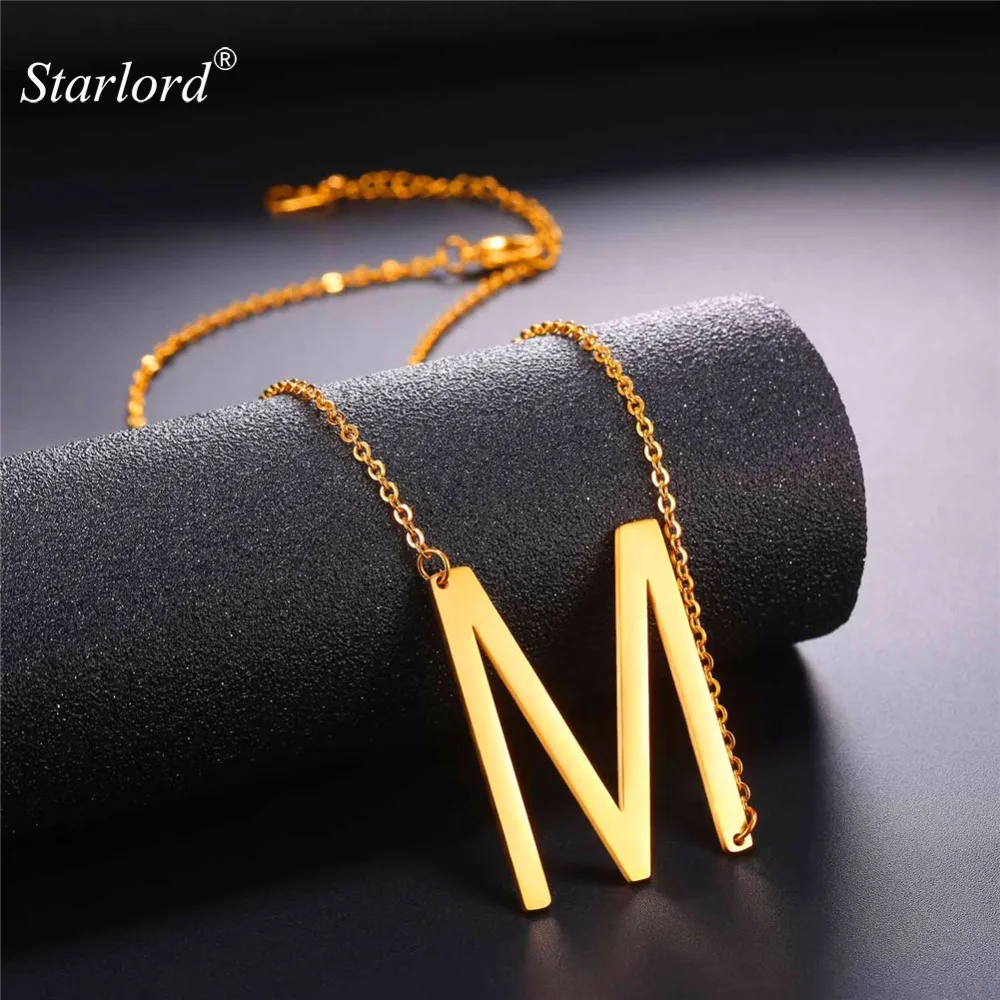 Starlord colgante de acero inoxidable con letra M para hombre y mujer, Collar personalizado ...