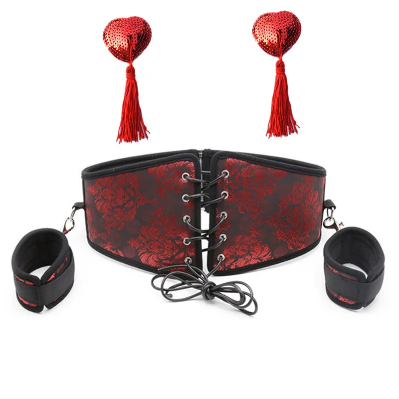Women Sex Handcuffs Sexy Lingerie Waist Corset Pleated Dress Intimate Lingerie Sexy Hot Erotic