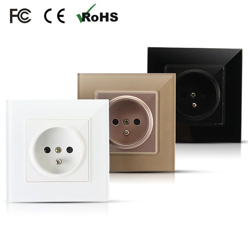 Three Colors Available France 16a Electric Socket Crystal Glass Panel ...