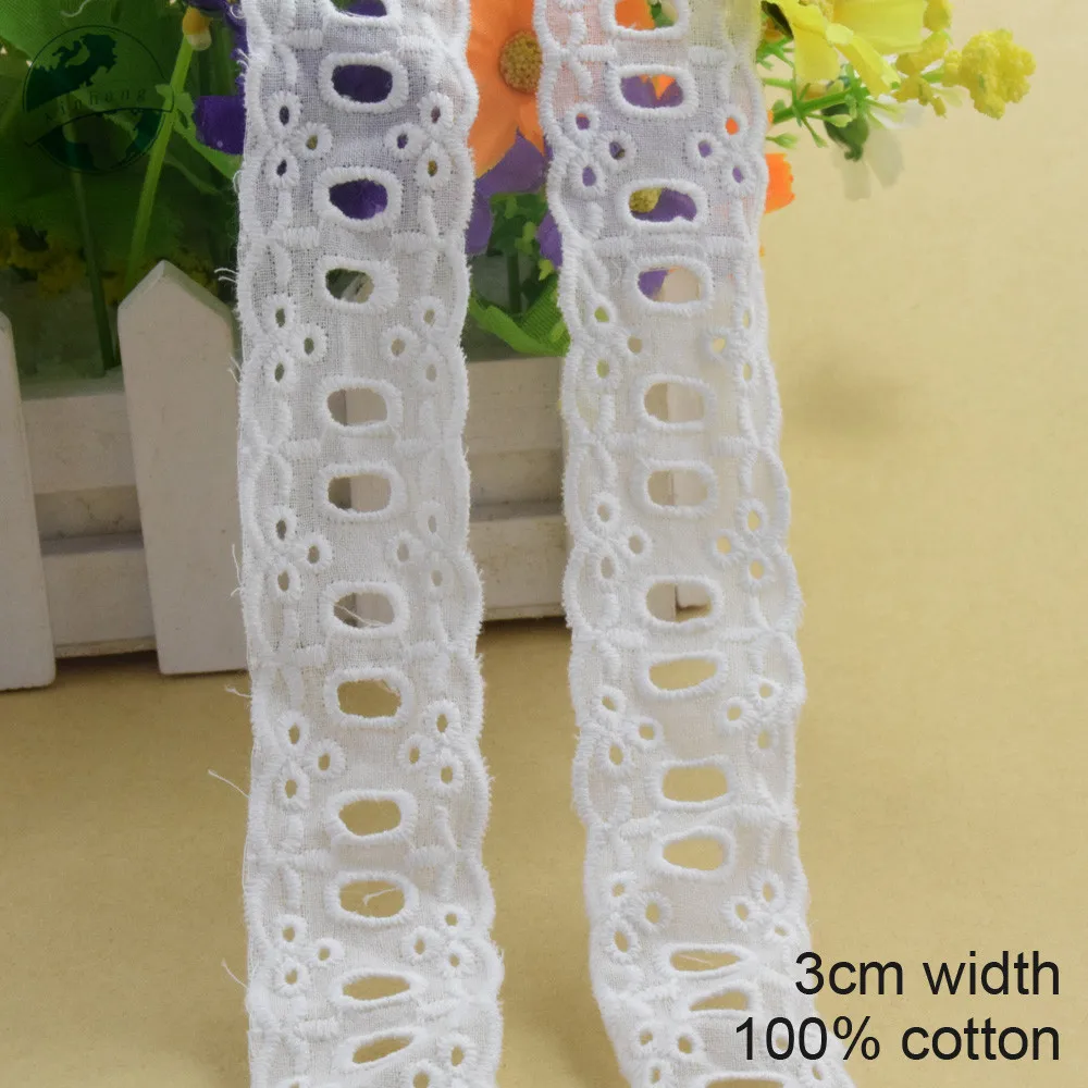 3cm wide white lace cotton embroid lace sewing ribbon fabric guipure ...