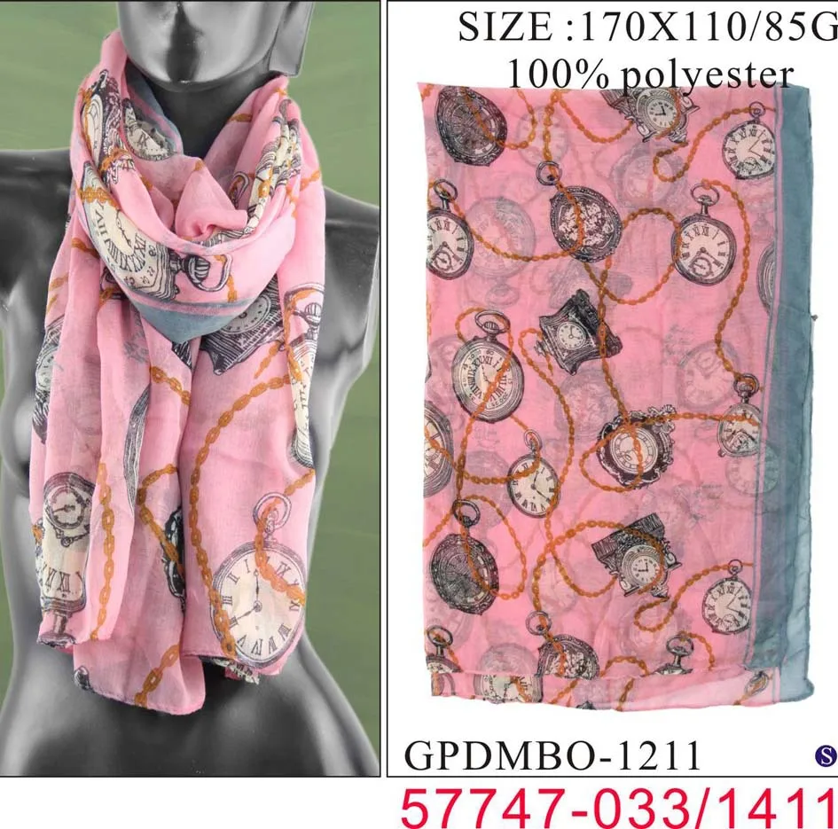 Women Fashion Spring Scarf Wholesale Clock Print Scarf 9Colors 10PCS ...
